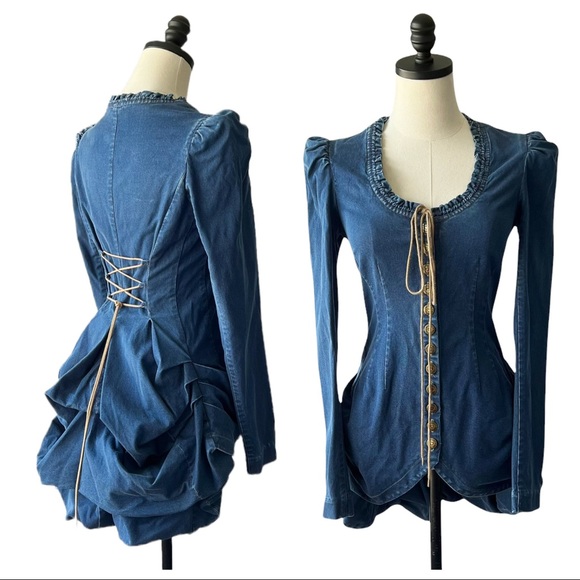 Betsey Johnson | Jackets & Coats | Betsey Johnson Fitted Bustle Denim ...
